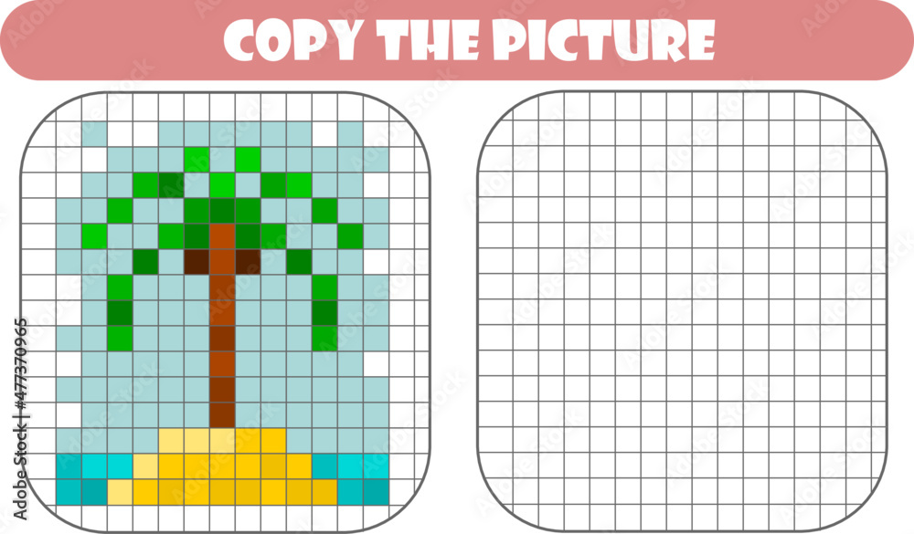 Copy the picture, pixel art, island cartoon, educational paper game for ...