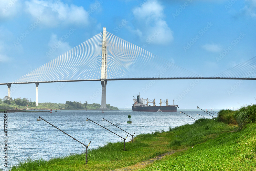 Container ship with tugboat in Panama Canal, Atlantic Bridge, cruise ...