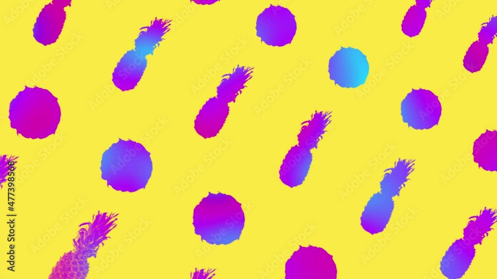 Vidéo Stock Pineapple pattern in vibrant gradient holographic neon colors. Concept art. Minimal ...