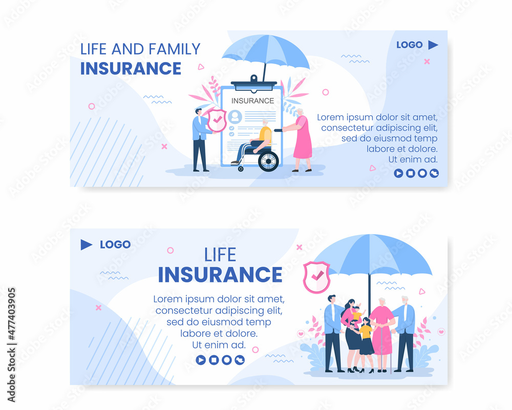 Family Life Insurance Banner Template Flat Design Editable Illustration ...