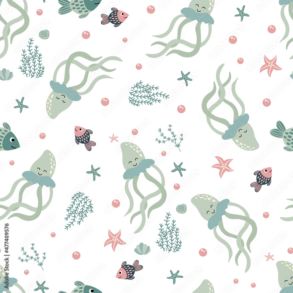 Seamless pattern with jellyfish . Design for fabric, textile, wallpaper ...