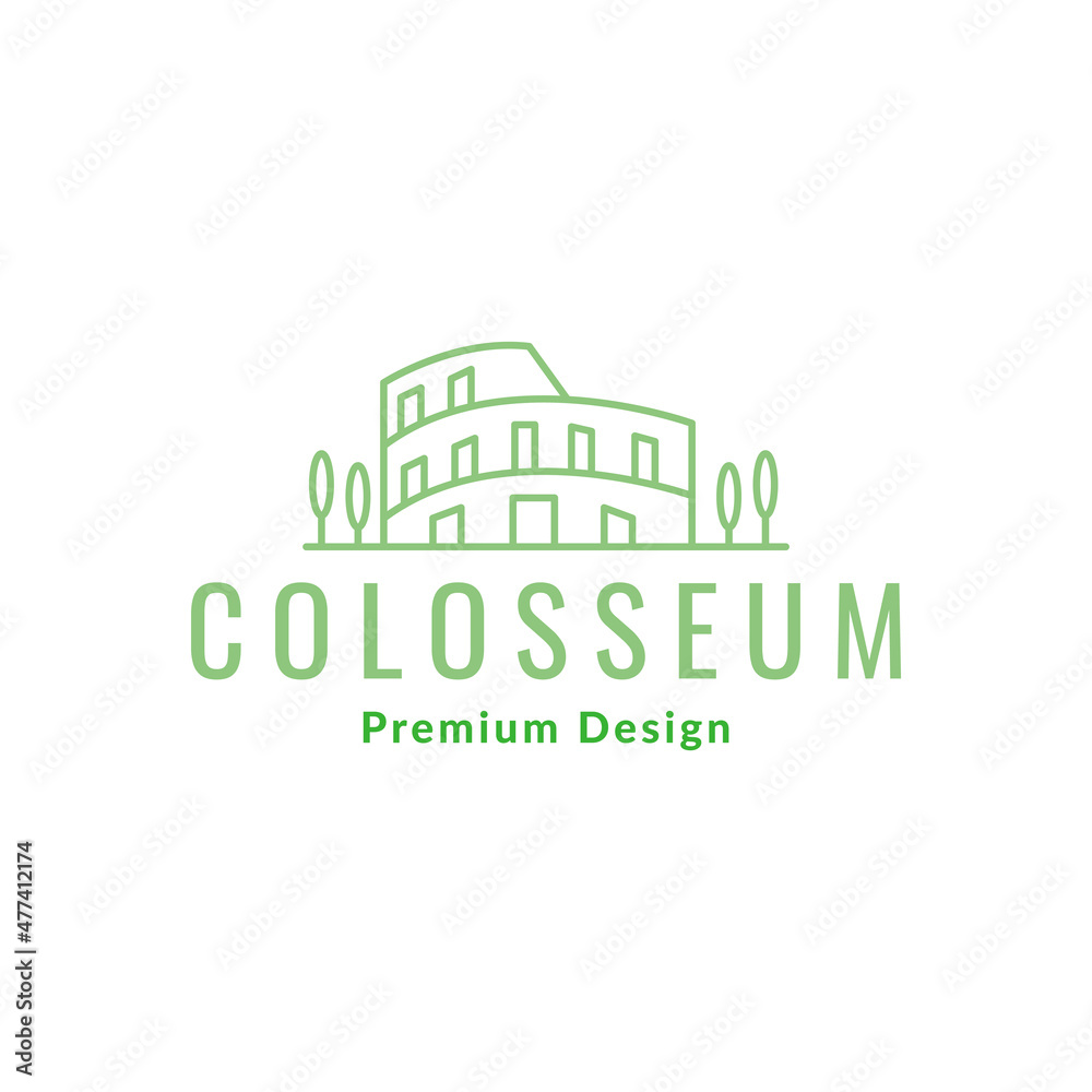 line coliseum green with trees logo design vector graphic symbol icon ...