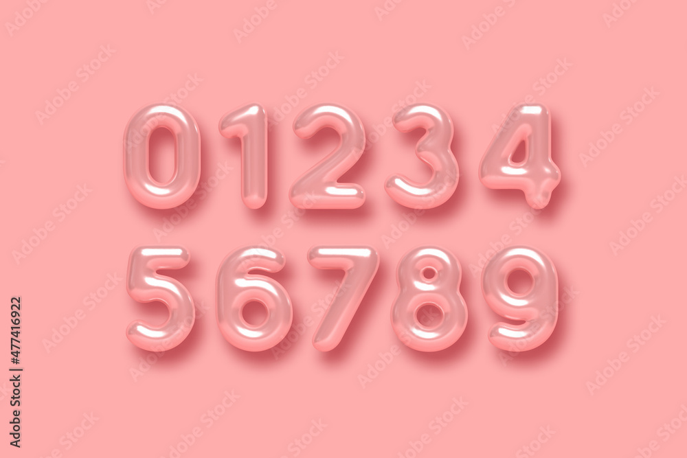 3d glossy pink number vector set. Realistic romantic typeface ...