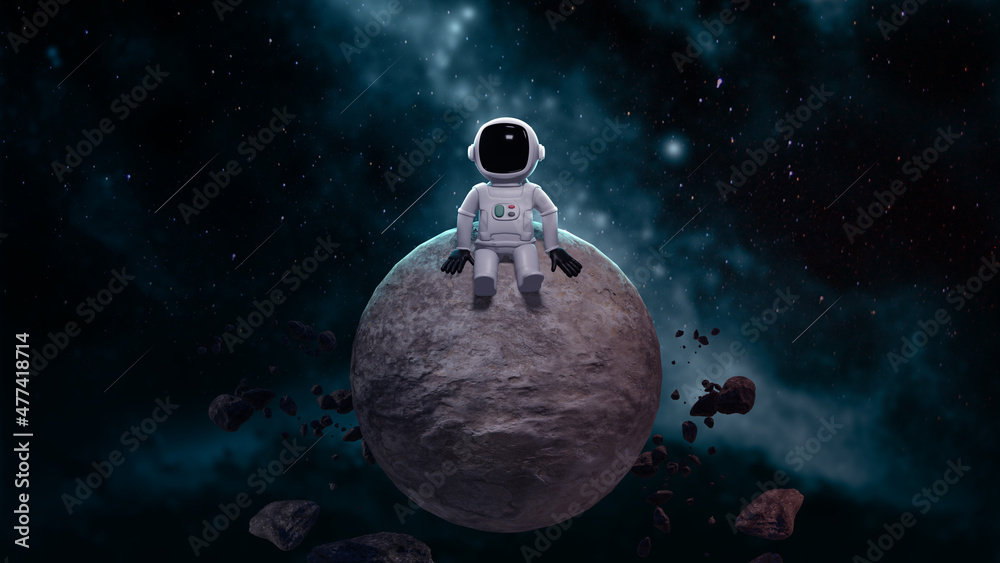 Astronaut sitting on the moon , 3d rendering Stock Illustration | Adobe ...