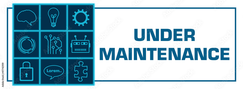 Under Maintenance Blue Neon AI Symbols Grid Left Box Text Stock ...