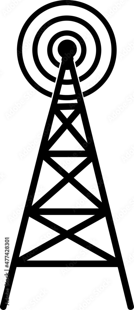 Radio Tower Mast With Radio Waves For Broadcast Transmission Line Art