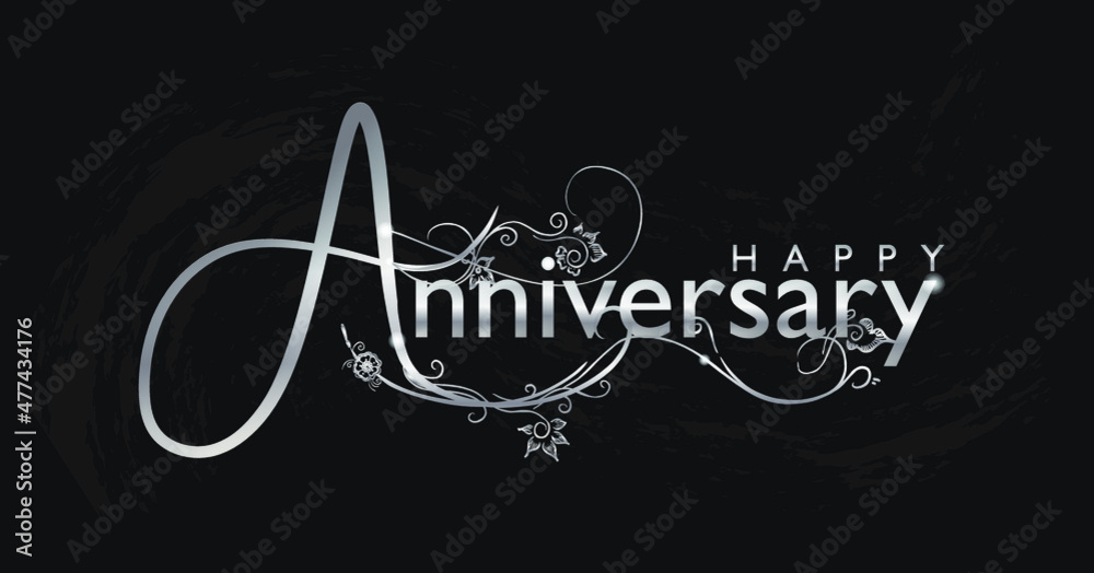 Happy anniversary: Ornamental text with arabesque floral motifs ...