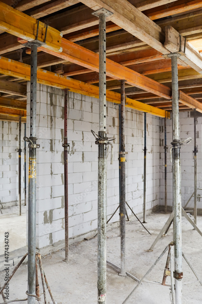 The supports of monolithic floor formwork at a construction site ...