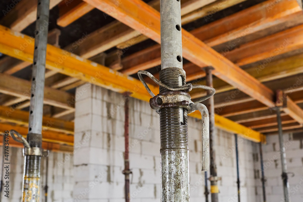 The supports of monolithic floor formwork at a construction site ...