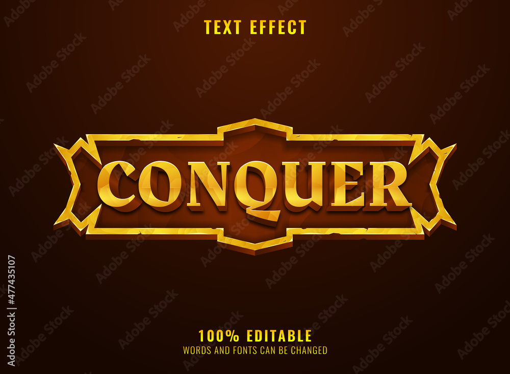 fantasy golden conquer medieval rpg game logo text effect with frame ...