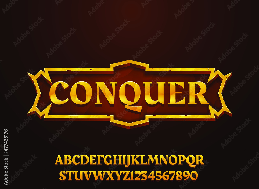 fantasy golden conquer medieval rpg game logo text effect with frame ...