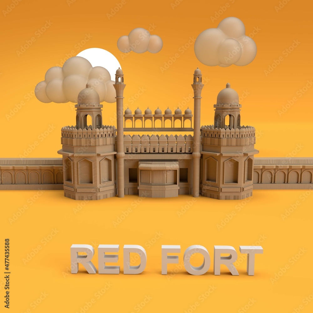 Red Fort in old Delhi mornumnet in 3d render Stock Illustration | Adobe ...