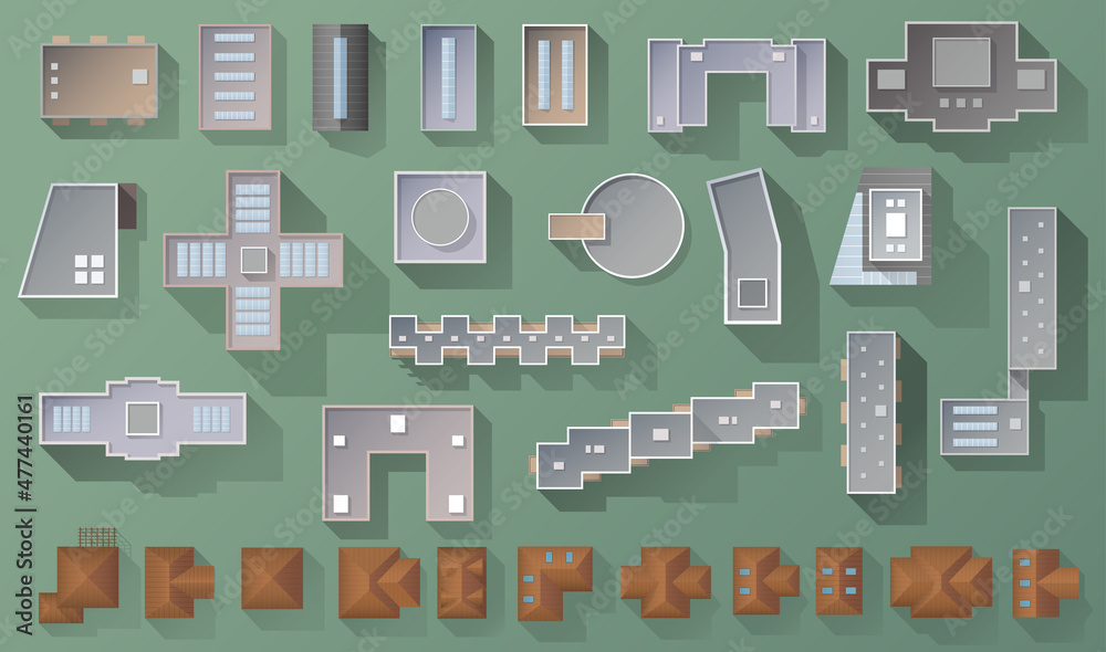 Set of elements top view for landscape design. Objects for map of City ...