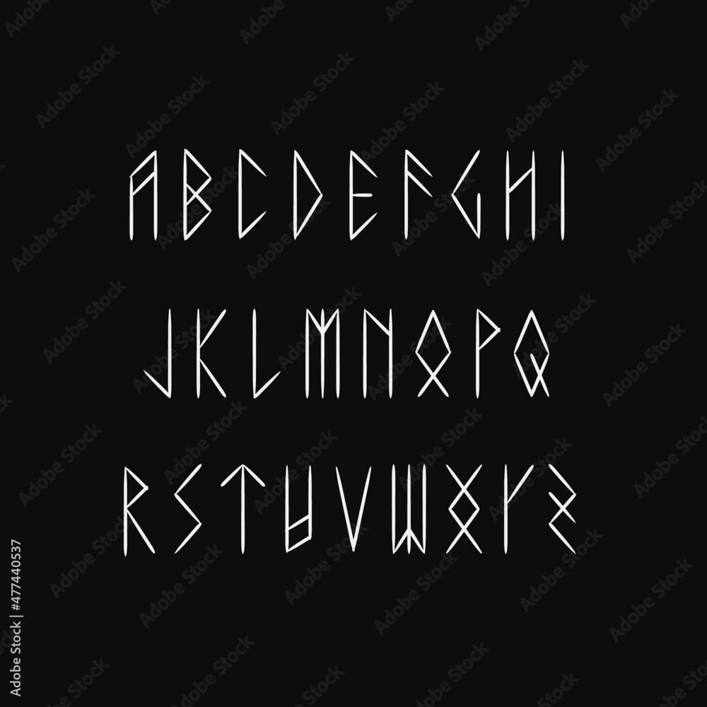Runic style alphabet letters set. Vector collection of northmen vikings ...