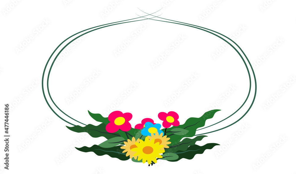 Modern floral label with leaves and branches, flowers isolated on white ...