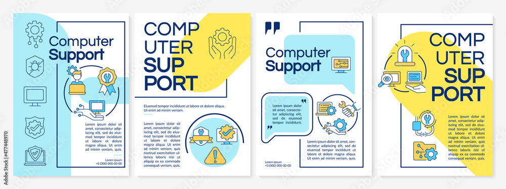 Computer support blue and yellow brochure template. Booklet print ...