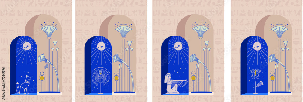 Modern minimal Pharaonic artwork, Egyptian Lotus, Pharaonic Cat ...