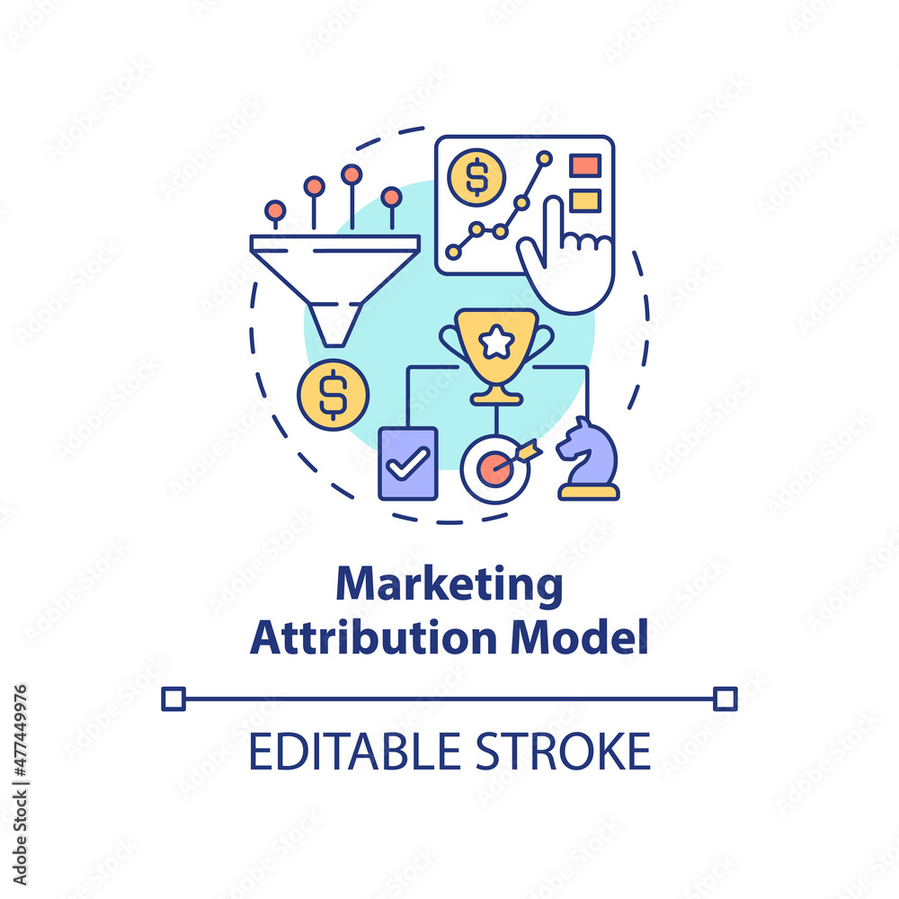 Marketing attribution model concept icon. Campaign results analytics abstract idea thin line ...