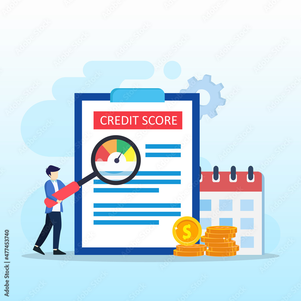 Credit vector concept: Businessman checking credit form on the ...