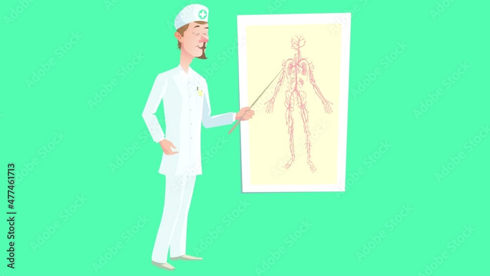 Cartoon video of a doctor who leads an explanatory lecture showing on ...