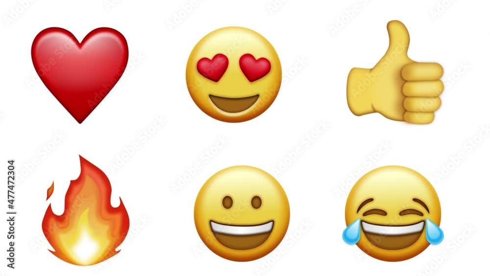 Emoji, social media. Pack of 6, heart, heart eyes, smiley, fire tears ...