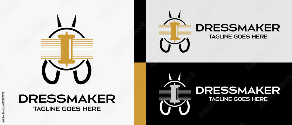 sewing thread and scissors icon. logo design template for tailor shop ...