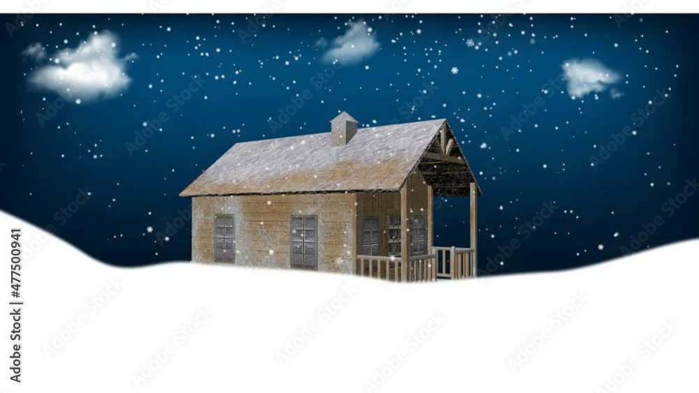 Peaceful winter landscape with cozy snow covered half-timbered house ...