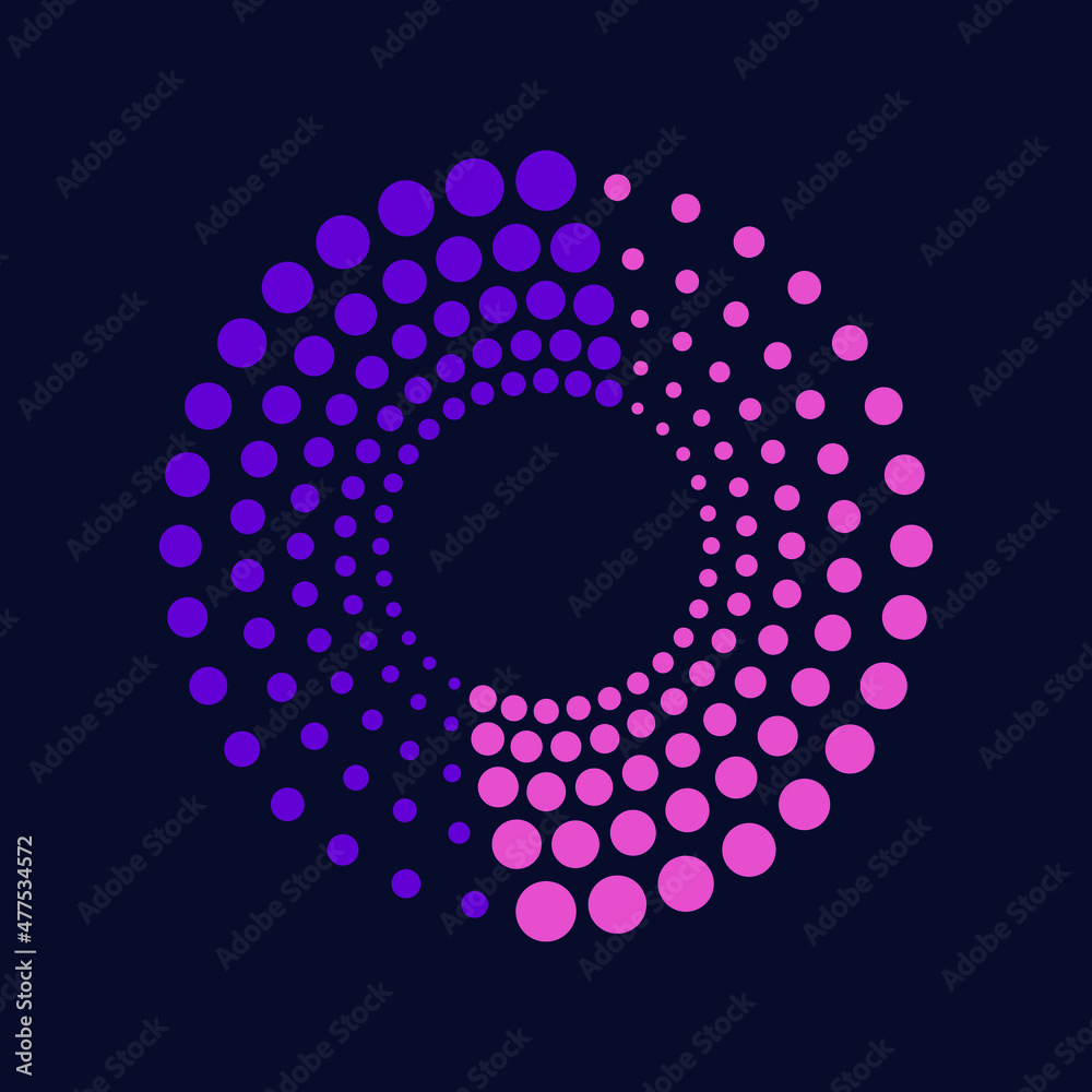 Pink and violet concentric dots in circle form. Halftone design element ...