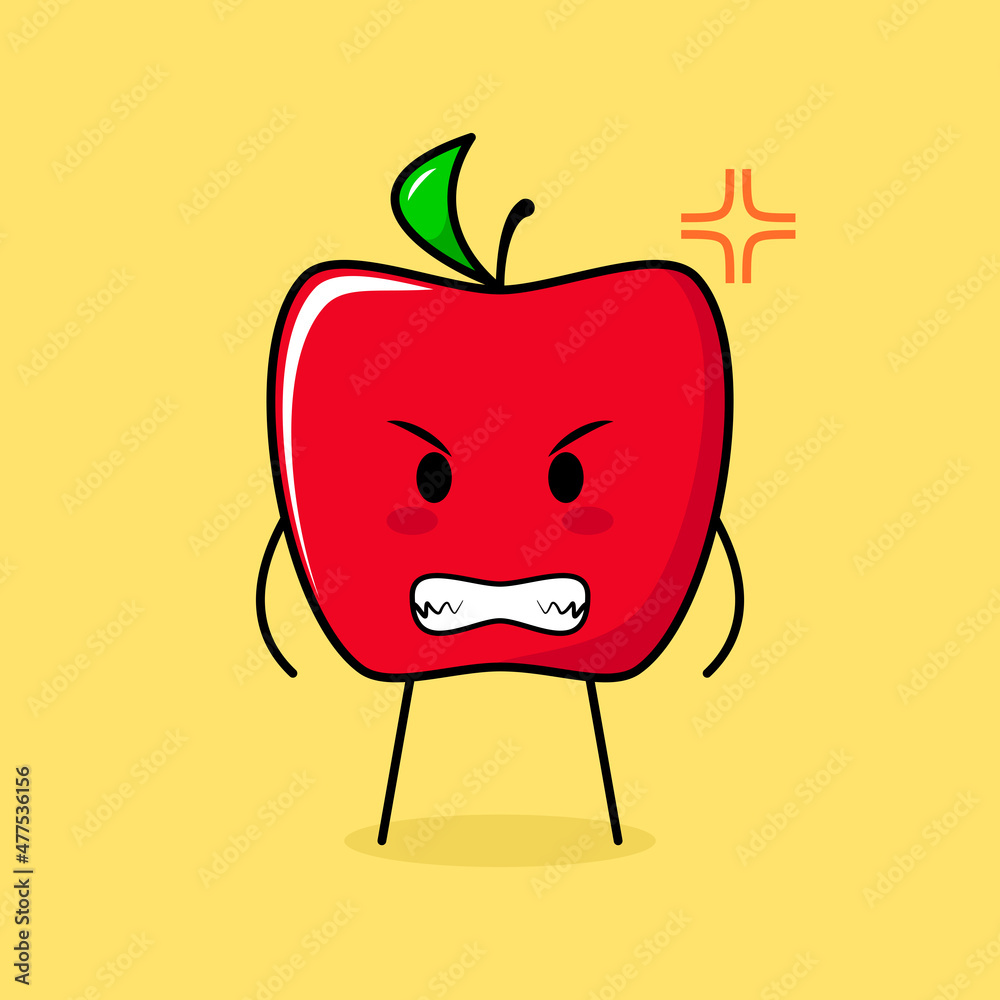 cute red apple character with angry expression. eyes bulging and ...