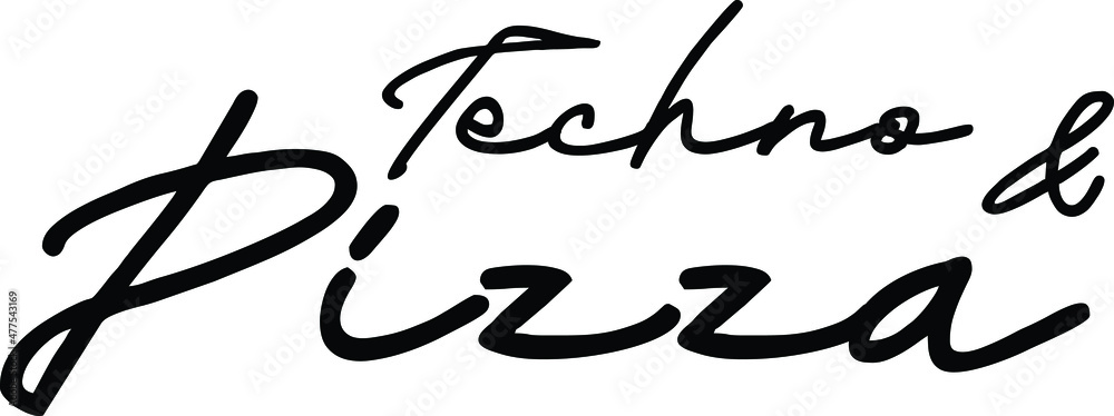 Techno & Pizza. Beautiful Cursive Font Calligraphy Design Stock Vector ...