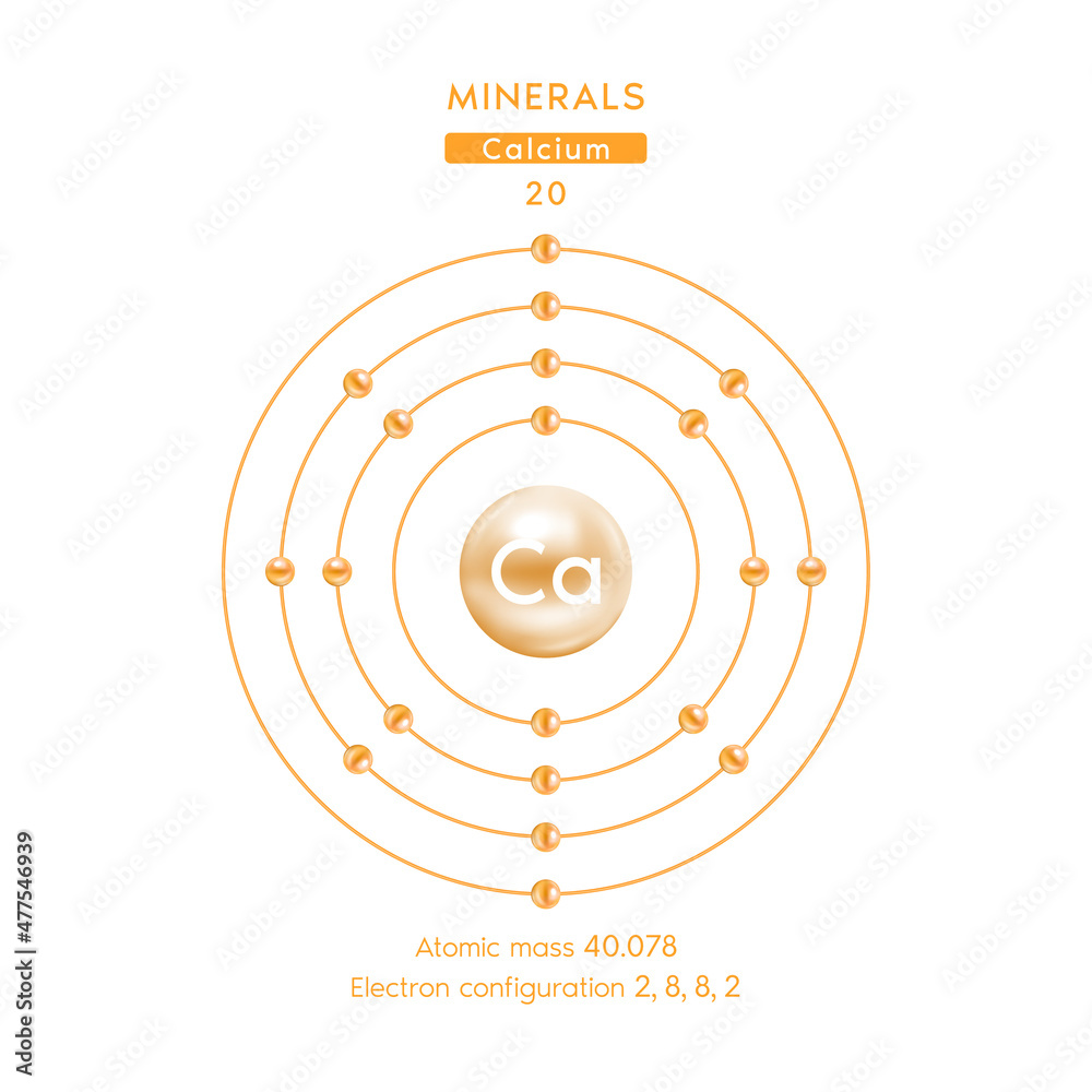 Symbol and electron diagram orange for Minerals calcium. Calcium ...