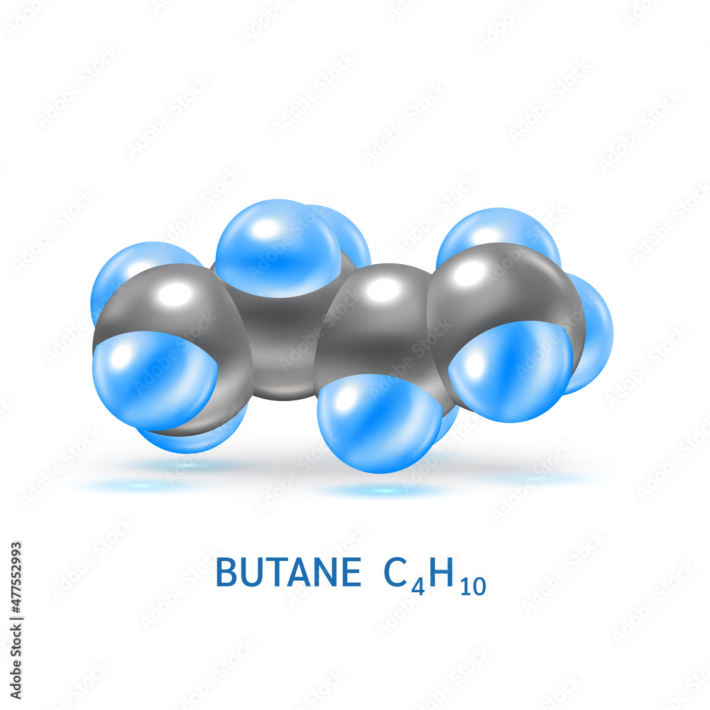 Vecteur Stock Butane gas (C4H10) molecule models and Physical chemical ...