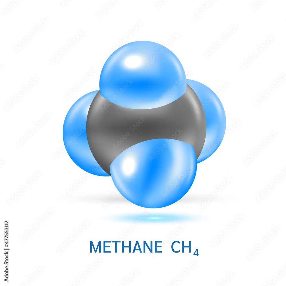Vecteur Stock Methane gas (CH4) molecule models and Physical chemical ...