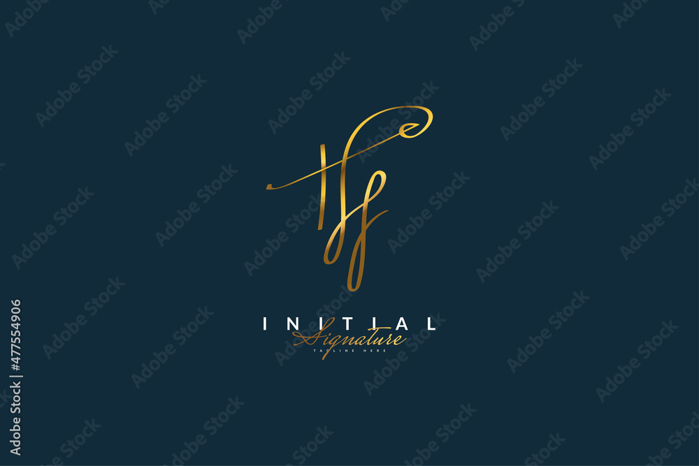 HF Initial Signature Logo or Symbol with Handwriting Style in Gold ...