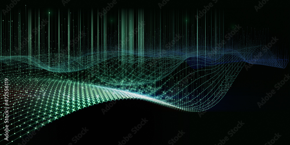 Abstract technology background with polygonal technology grid and blurred lines. Analytics data ...