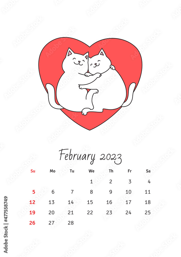 February 2023 calendar. Calendar template decorated with a cute white ...