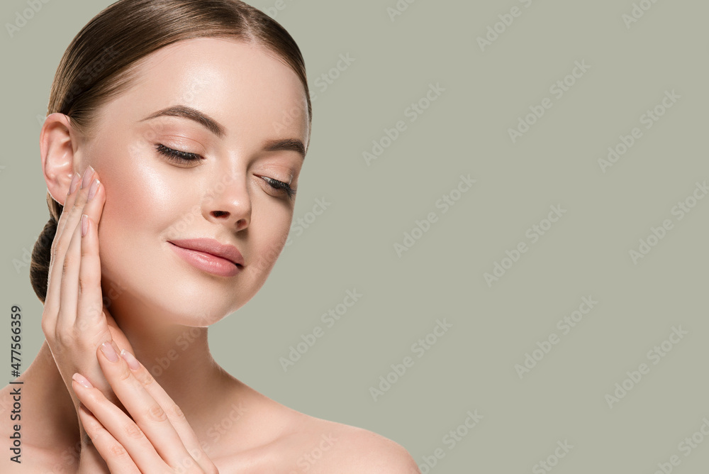 Skin care woman with hands portrait skin closeup cosmetic age concept ...