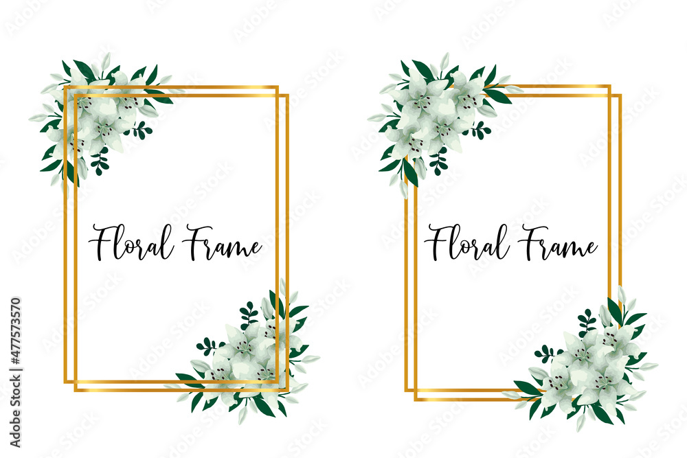 Floral Frame Lily flower Design Template, Digital watercolor hand drawn ...