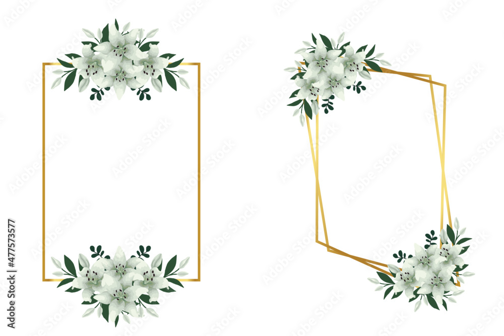 Floral Frame Lily flower Design Template, Digital watercolor hand drawn ...