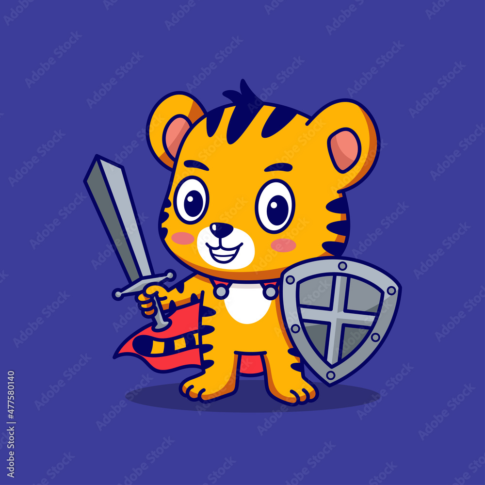 Tiger Knight Cartoon Illustration Stock Vector | Adobe Stock
