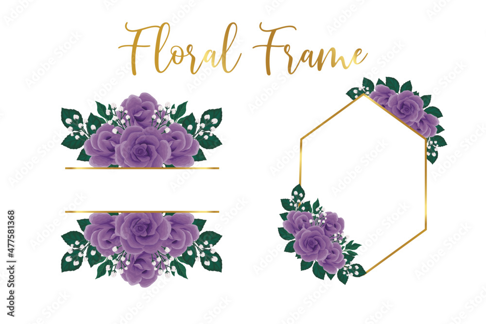 Floral Frame Purple Rose flower Design Template, Digital watercolor ...