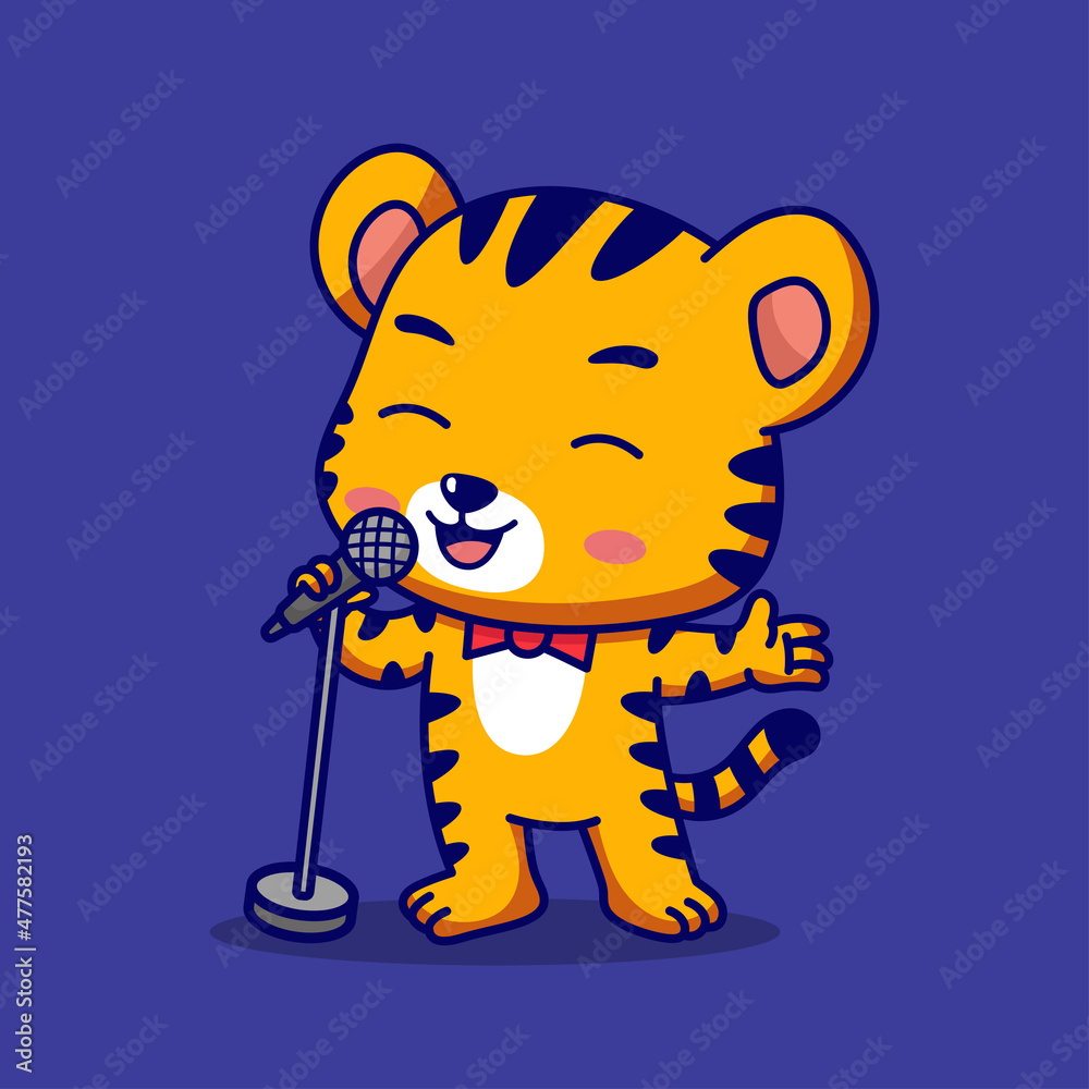 Cute Tiger Singing Cartoon Stock Vector | Adobe Stock