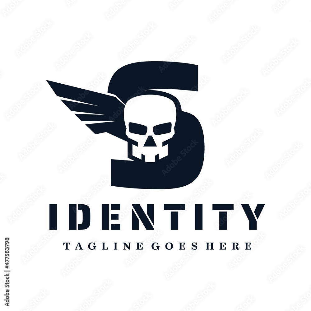 Letter S Skull Wings Logo Design Stock Vector | Adobe Stock