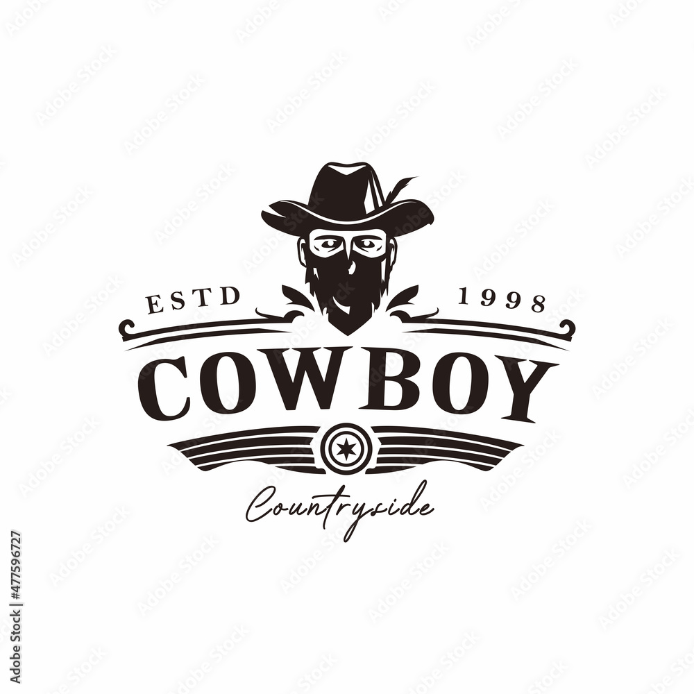 Classic cowboy Country bar and grill Vintage Retro Ribbon Banner logo ...
