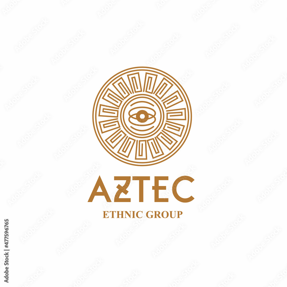 Aztec eye logo vector, design with ancient greek circle border frame ...