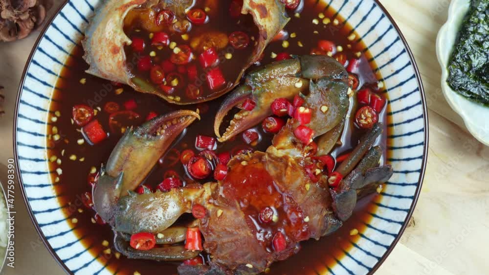 Korean spicy Fresh raw crabs marinated in a mild soy sauce, Ganjang ...