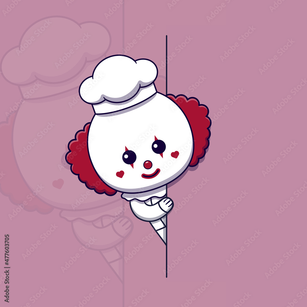 Cute clown chef peeking out behind blank sign Stock Vector | Adobe Stock