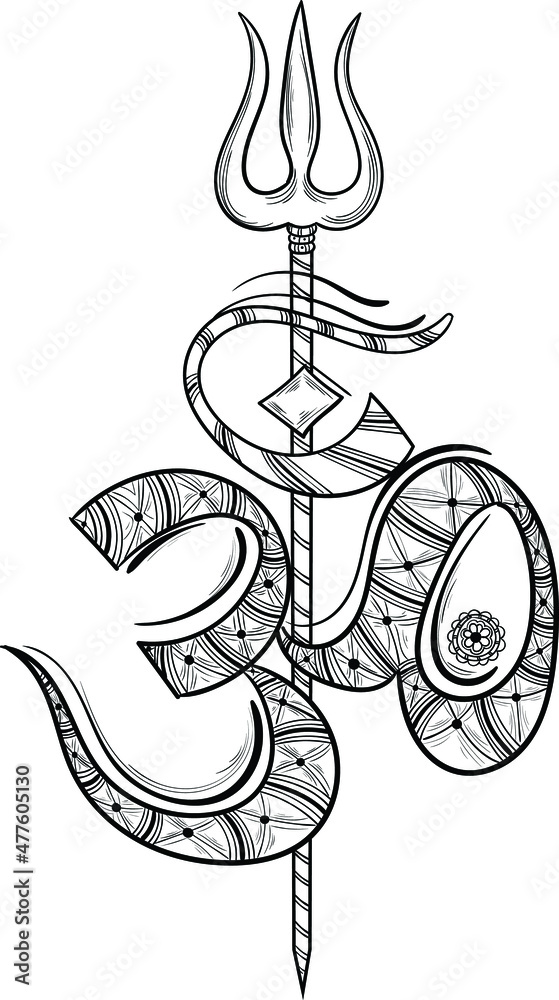 Indian wedding clip art, lord Shiva Trishul with Damroo and Snake black ...