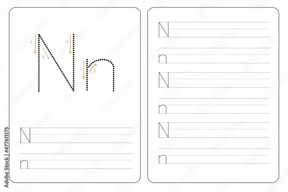 N alphabet latter tracing practice education Stock Vector | Adobe Stock