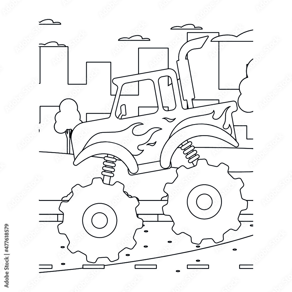 Monster truck vector illustration kids activity coloring pages Stock ...